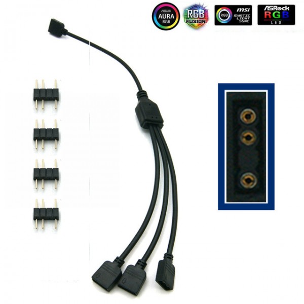 Buy 5V 3 Pins ARGB LED 1 to 3 Y Splitter Cable and Connectors online at ...